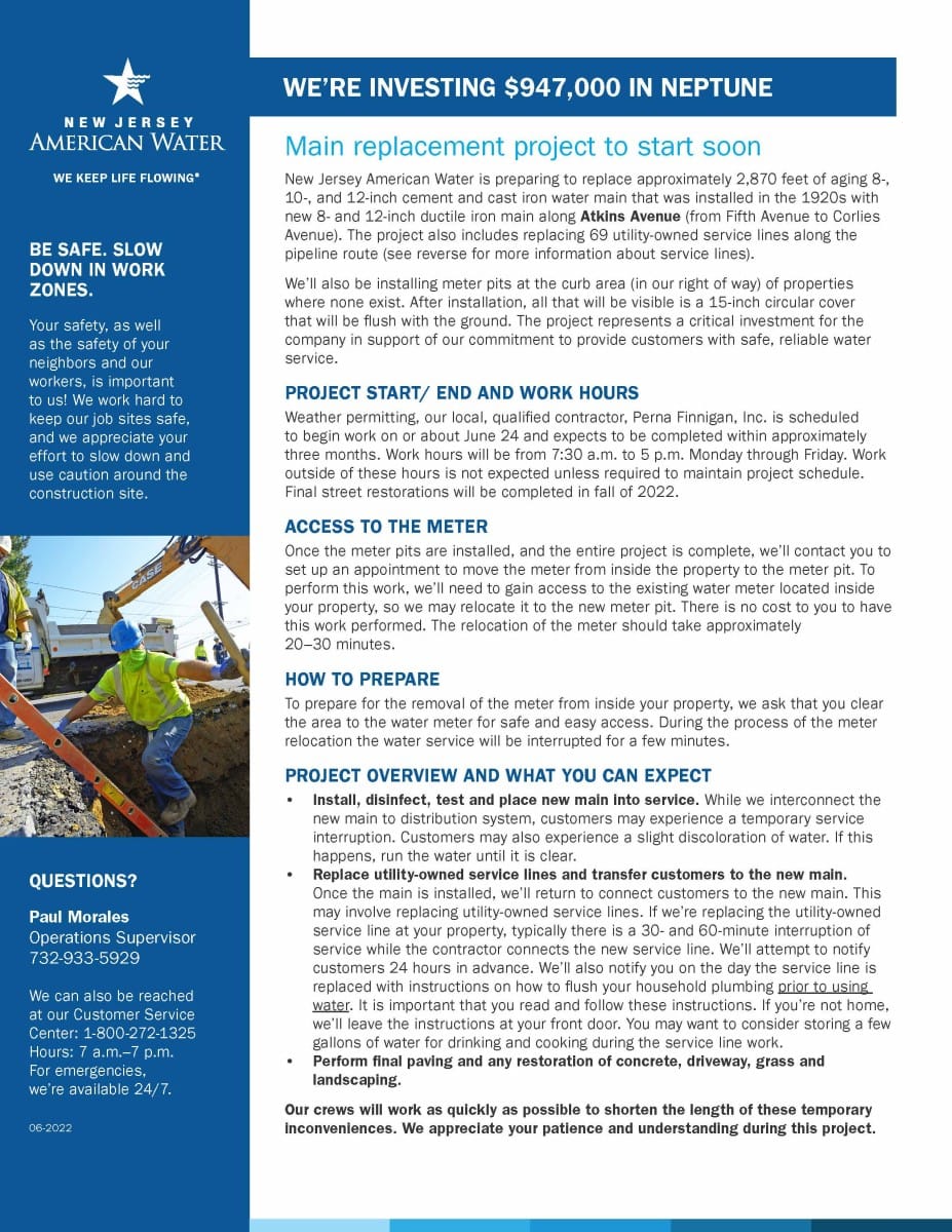 Road Work & Construction Notices | Neptune Township